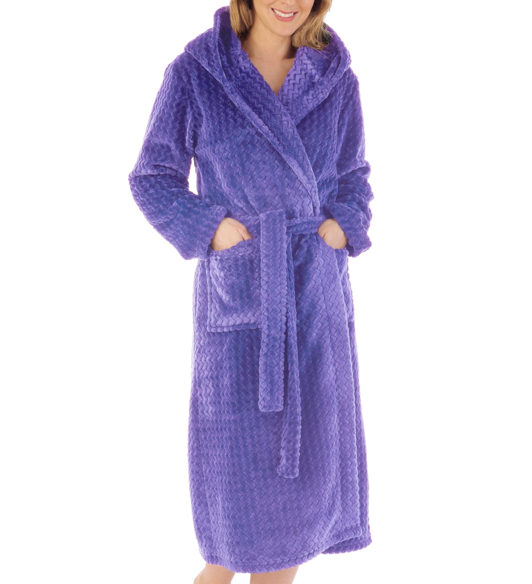 Slenderella Ladies Zig Zag Fleece Hooded Dressing Gown (5 Colours ...