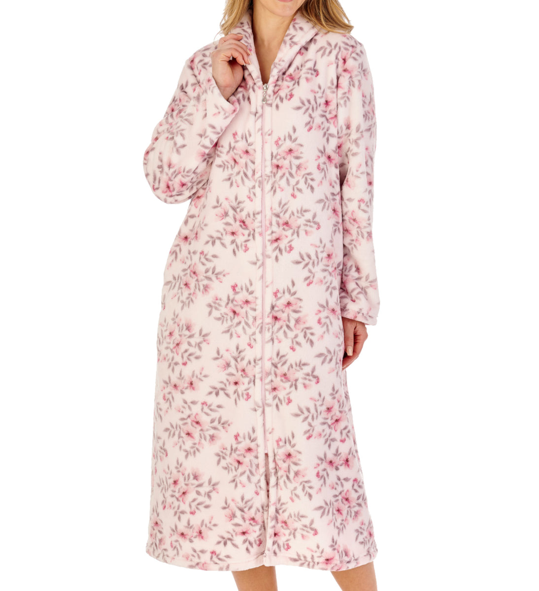 Slenderella Ladies Floral Flannel Fleece Zip Up Dressing Gown – Classic ...