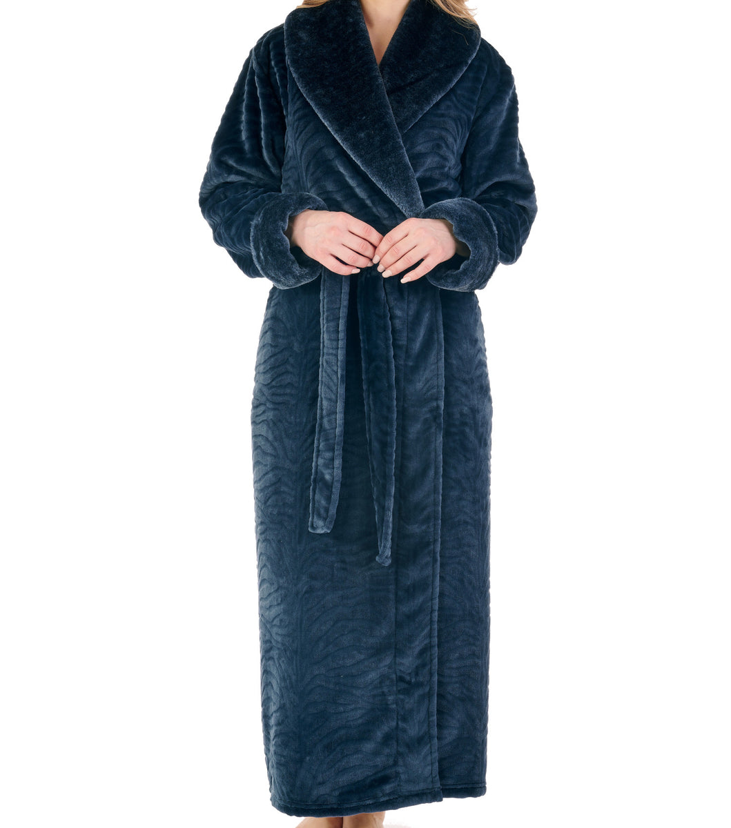 Slenderella Zebra Fleece Faux Fur Shawl Collar Dressing Gown (3 Colours ...