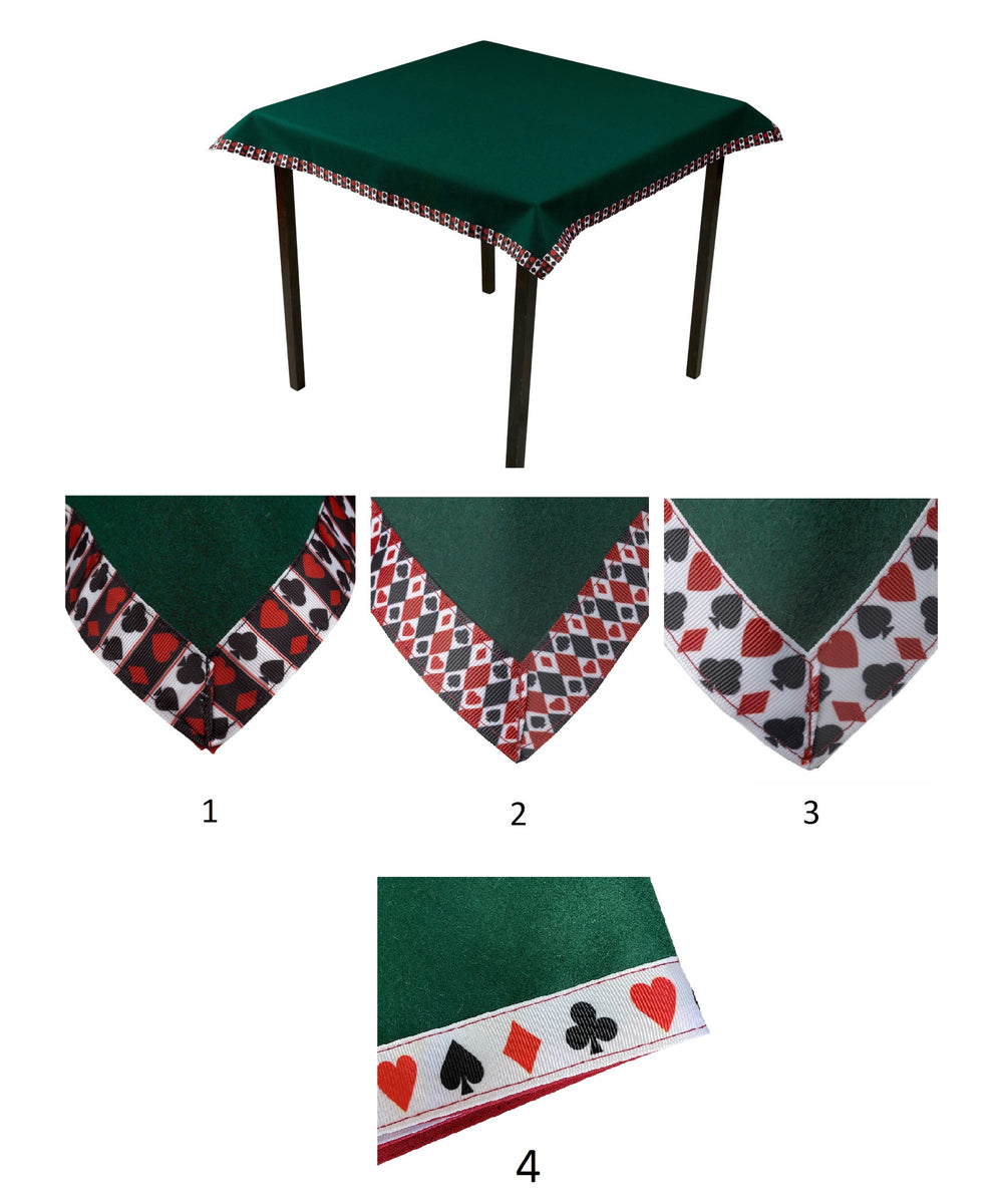Bridge / Poker Card Baize Table Cloth - 36" Square (4 Suits Ribbon ...