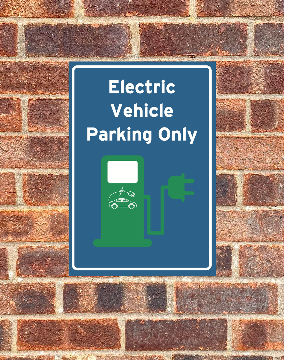 'Electric Vehicle Parking Only' Blue & Green EV Car Sign – Classic Home ...