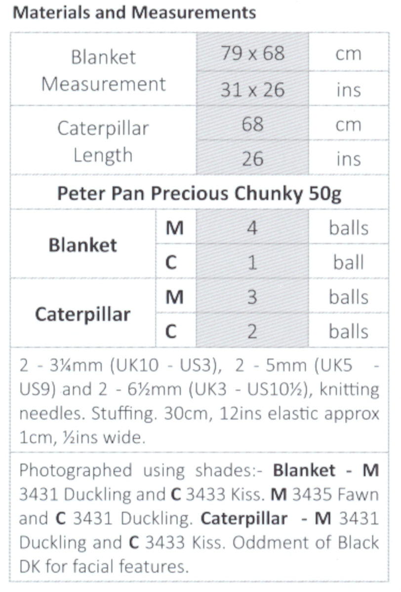 Wendy Peter Pan Chunky Knitting Pattern - Blanket & Caterpillar Toy ...